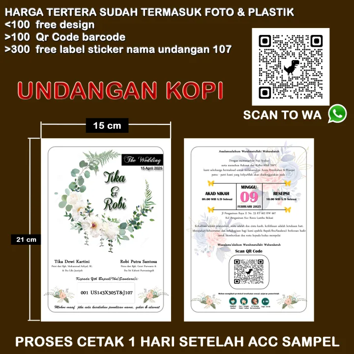 ( PER 100 PCS ) UNDANGAN MINI AKAD 005 1LEMBAR BOLAK BALIK UNDANGAN ...