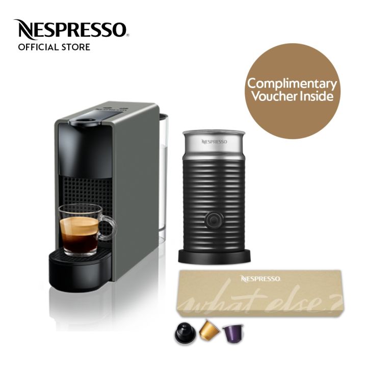 Nespresso® Essenza Mini Grey Coffee Machine & Aeroccino 3 Black Milk ...