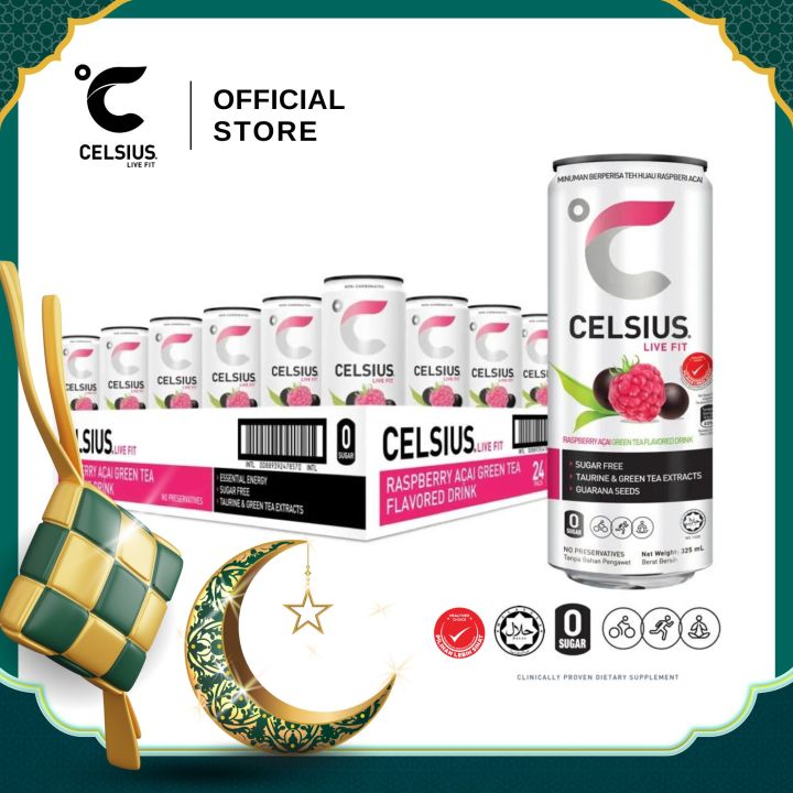 Celsius Healthy Energy Drink Raspberry Acai Green Tea Carton 325ML x 24 ...