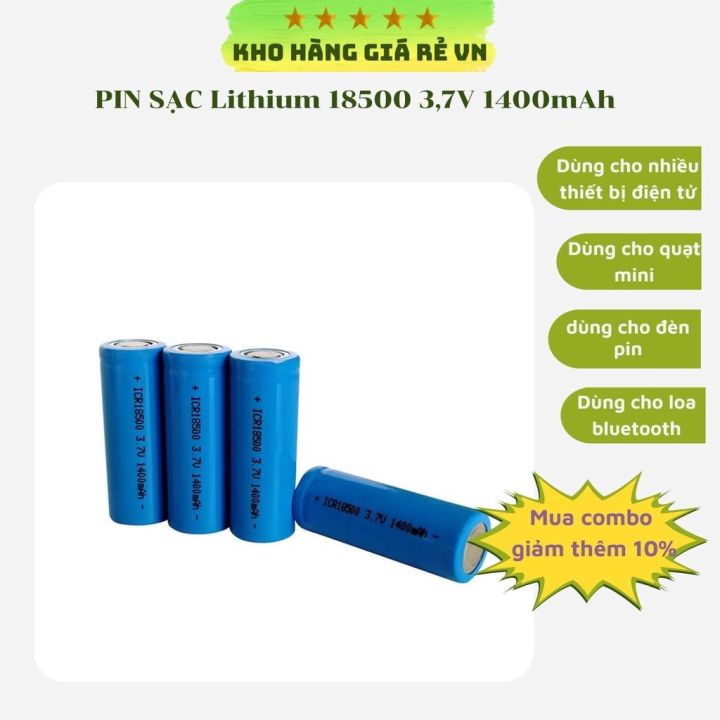 Pin sạc Lithium 18500 1400mAh 3.7V sử dụng cho thiết bị điên tử như ...