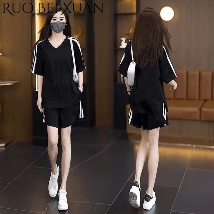 Ruo Bei Xuan ชุดกีฬาผู้หญิง,ชุดสองชิ้นทรงหลวมสไตล์เกาหลี2025ฤดูร้อน ...