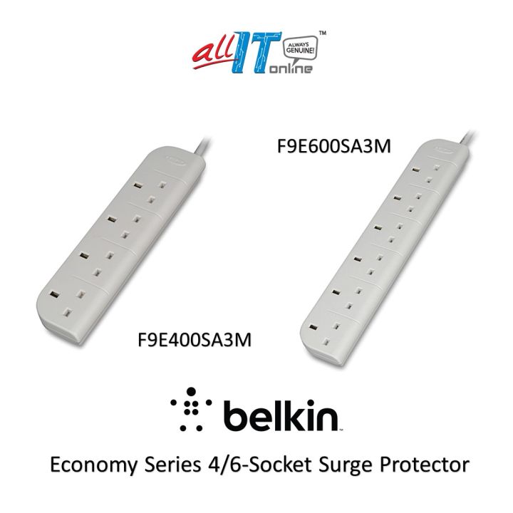 Belkin 4 / 6 Gang Power Extension Socket with Lightning & Surge Spike ...