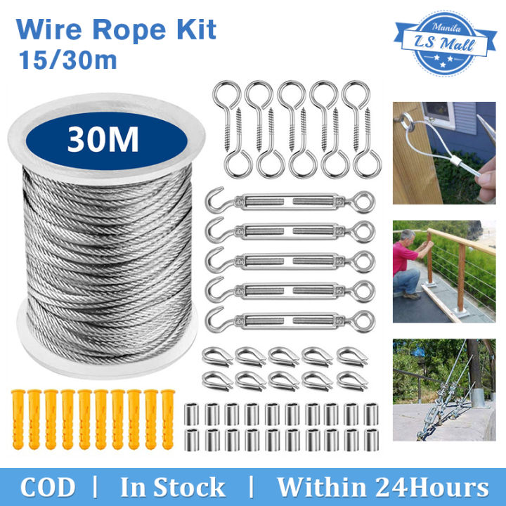 Turnbuckle Wire Tensioner Kit Includes 15/30m Stainless Steel Wire Rope ...