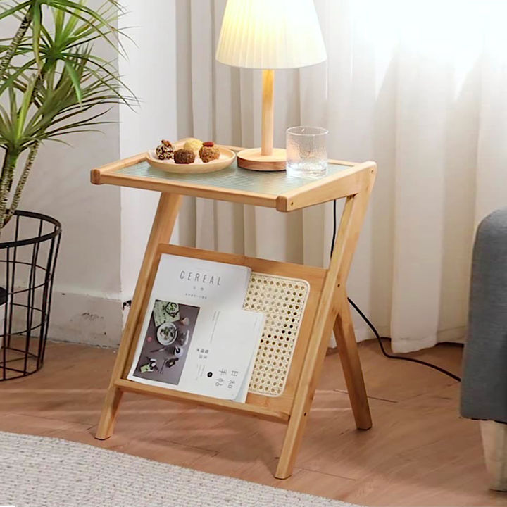 Small Coffee Table Japanese Style Bamboo Tea Table Retro Glass Sofa ...