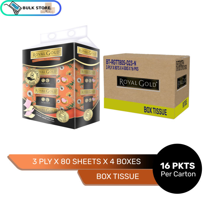 Royal Gold Twin Tone Box Facial Tissue 3 PLY (80's x 4) x 16 Packets ...