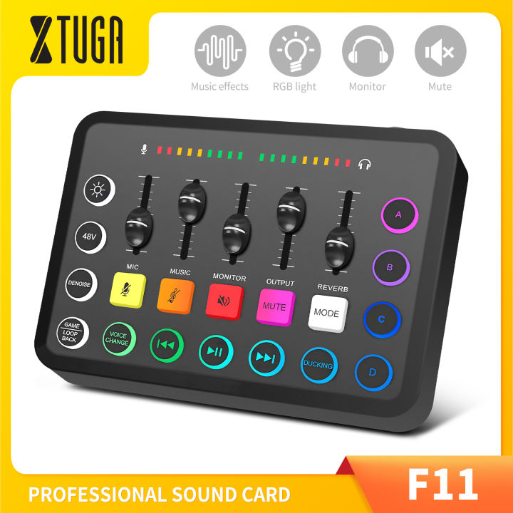 F11 Live Sound Card, Professional Audio Interface RGB Light Soundcard ...