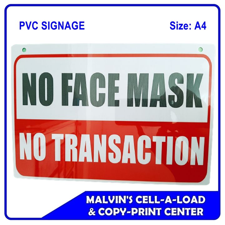PVC SIGNAGE - NO FACE MASK / NO TRANSACTION | Lazada PH
