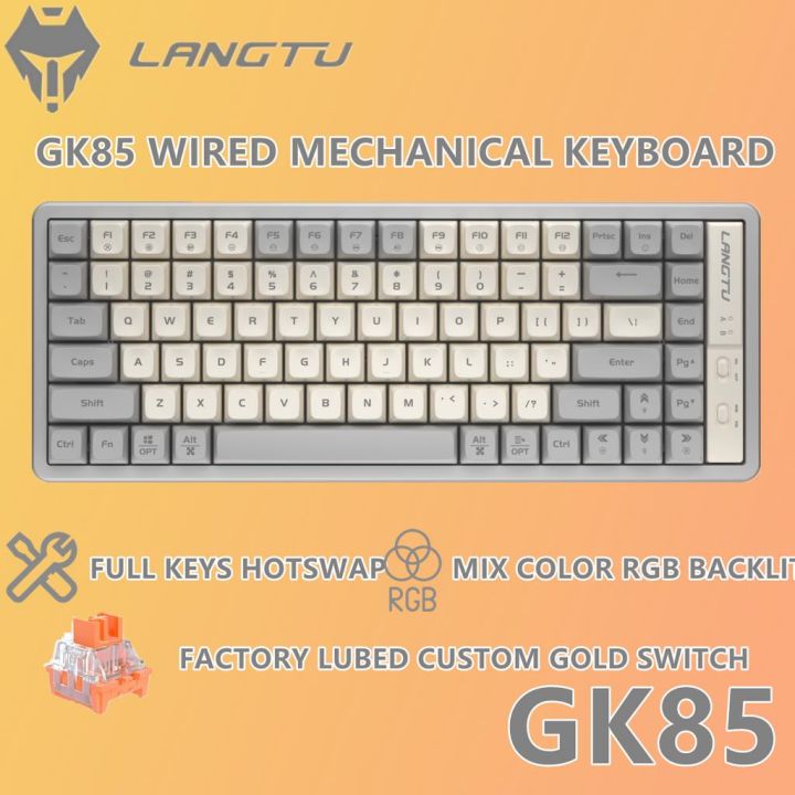 LANGTU GK85 Hotswappable RGB Backlit Gold Switch Mechanical Keyboard Wired Gaming Keyboard ...