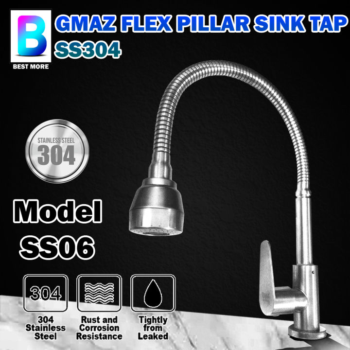 GMAZ FLEX PILLAR SINK TAP (SS304) SS06 / FLEX PILLAR SINK TAP BLACK ...