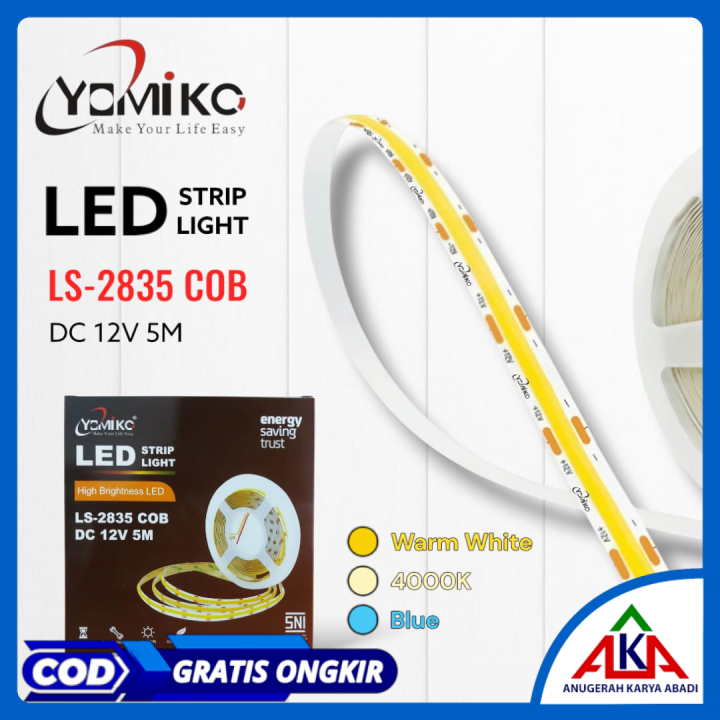 LED Strip Light YOMIKO LS-2835 COB DC 12V 5M Lampu Hias Plafon Dekorasi ...