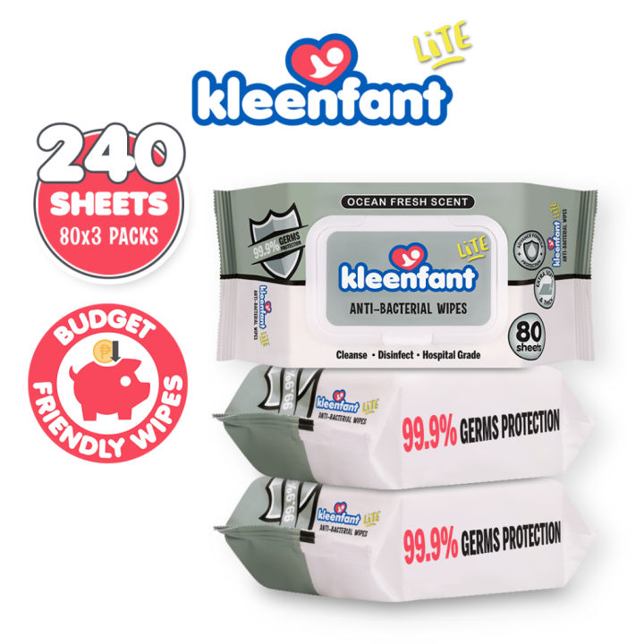 Kleenfant Lite Antibacterial Disinfectant Cleansing Wipes 80 Tender sheets 3 Packs Antibac Wet ...
