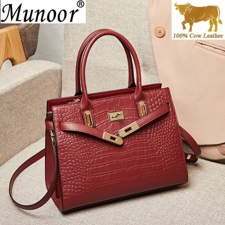 Munoor กระเป๋าหนังวัวแท้สตรี,กระเป๋าถือแฟชั่นคุณภาพสูงแท้100% กระเป๋ามี ...