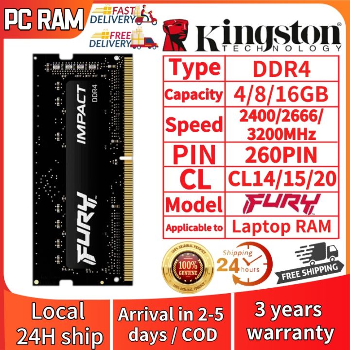 Kingston Fury Impact DDR4 RAM 16GB 8GB 4GB 2400/2666/3200MHz CL16 1.2v 260PIN SODIMM Laptop ...