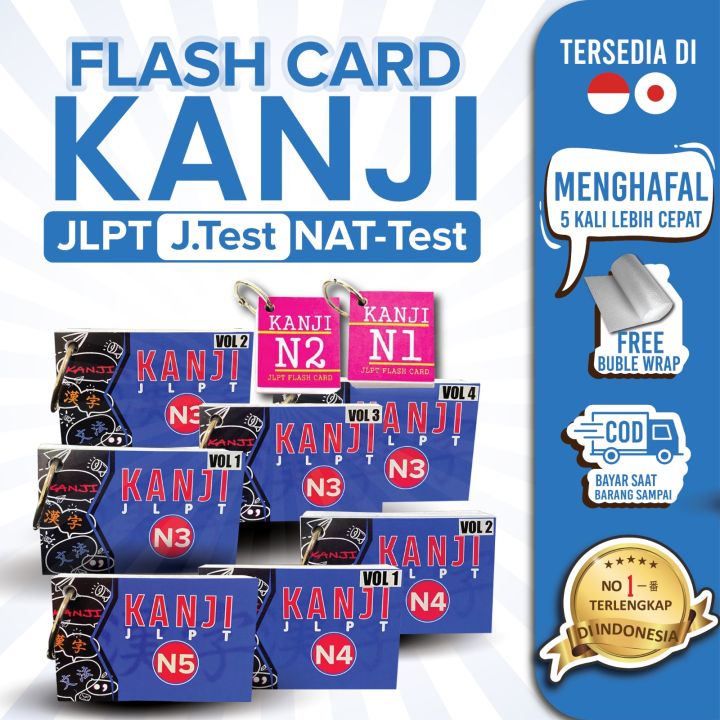 Flashcard KANJI JLPT N5 N4 N3 N2 N1 Kamus Belajar dan Menghafal Cepat Bahasa Jepang Kartu ...