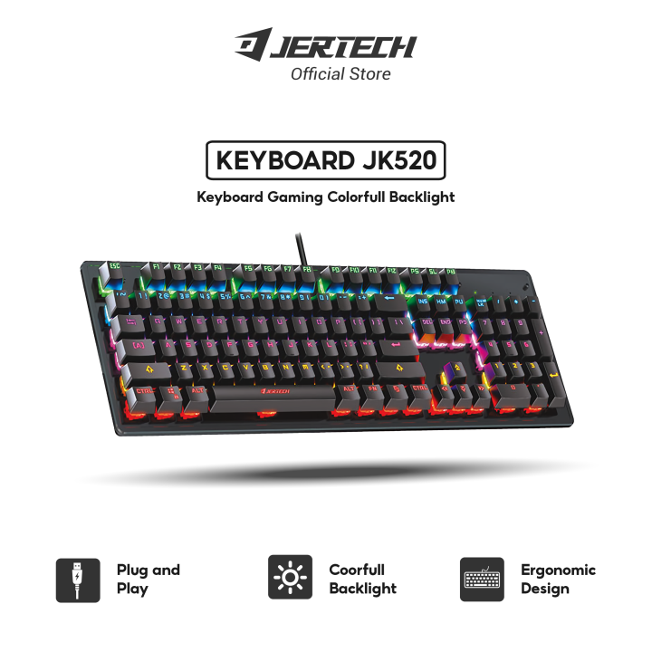 JERTECH Keyboard Gaming Mechanical JK520 RGB Colorfull Backlight 104 ...