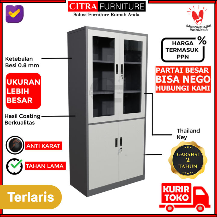Lemari Arsip Besi 2 Pintu buka Swing Besi 1/2 kaca Lemari Kantor file ...