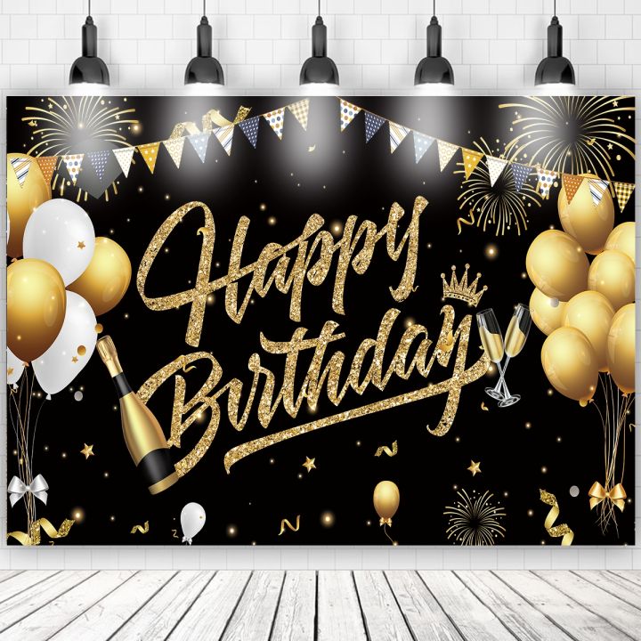 Happy Birthday Backdrop Banner Large Black Gold Balloon Star Lazada Ph