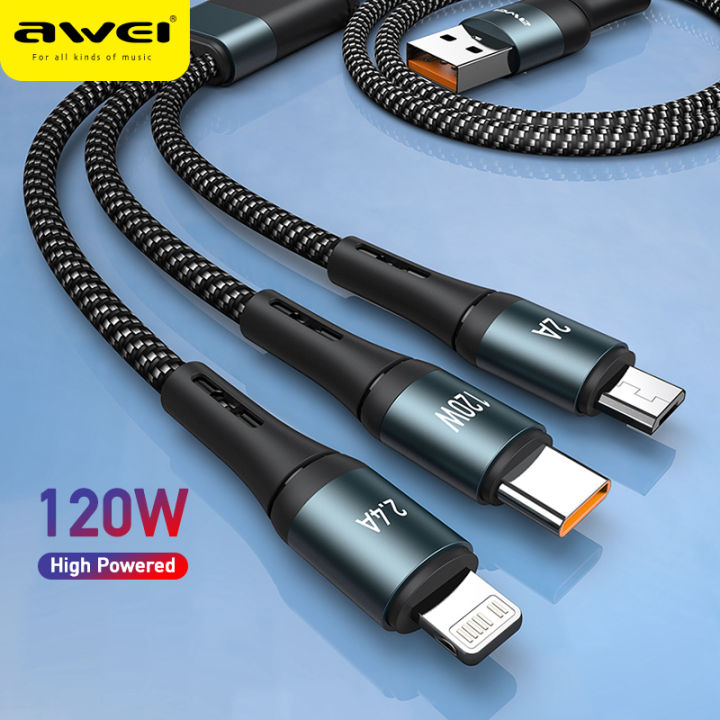 Awei 3.0A Nylon braid 3 In 1 Quick Fast Charging cable QC 3.0A with ...