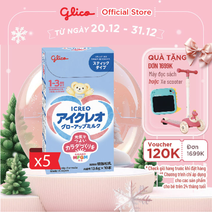 (TẶNG LY XINH-VC90K) Combo 5 Hộp Sữa Bột Dinh Dưỡng Glico Icreo Grow-Up Milk (Số 1 - Hộp 10 x 13 ...
