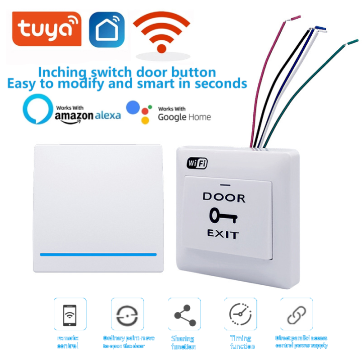 Jiuch Tuya WiFi Access Switch 86 Type Panel Automatic Reset Exit Button Remote Open Door Smart ...