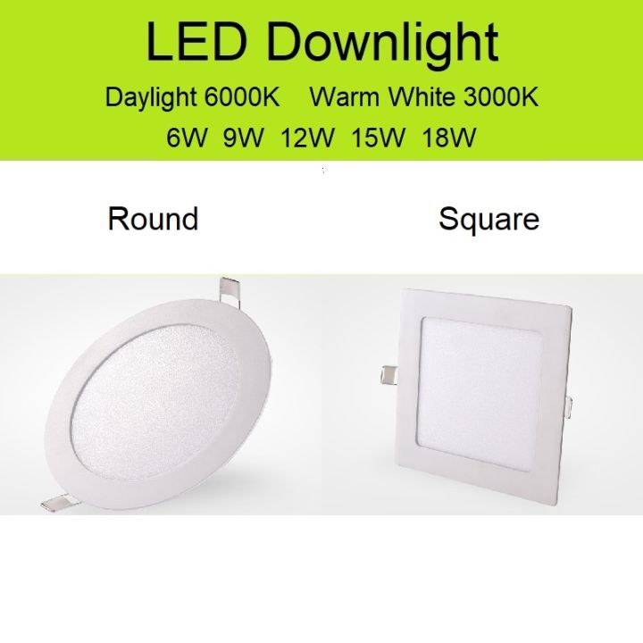 LED Downlight Round Square Daylight 6000K Warm White 3000K False ...