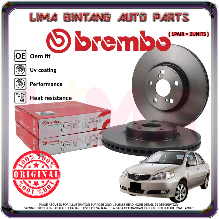 Toyota Vios NCP42 Front / Rear Brake Disc Rotor 1Pair Brembo *Original ...