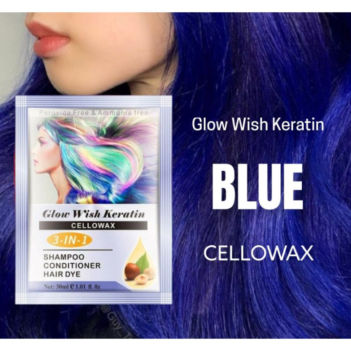 Original 100% (Blue Color)Glow Wish Keratin Cellowax 3IN1 Shampoo ...