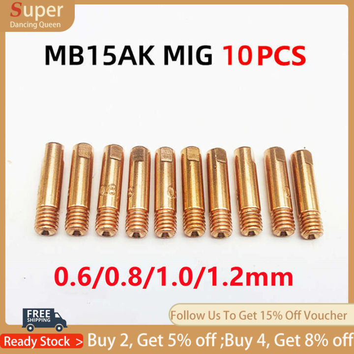 Mig Nozzle Tip 0.6mm/0.8mm/1.0mm/1.2mm MB 15AK 10Pcs Contact Tip M6 ...