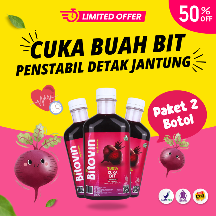 BITOVIN Paket 3 Botol - Cuka Buah Bit - Tanpa Campuran Air dan Gula ...