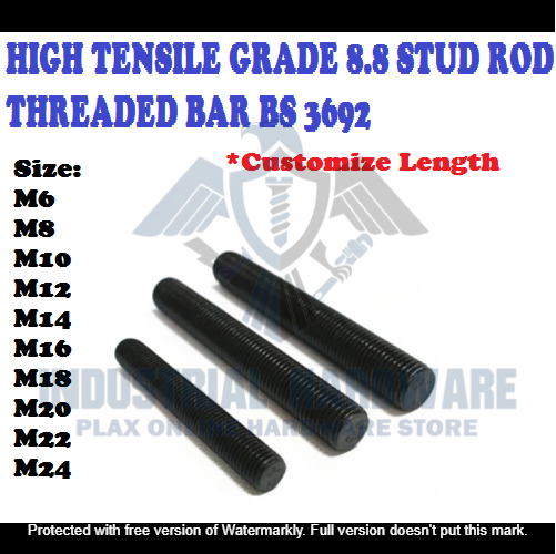 Grade 8.8 - M6 - M16 HIGH TENSILE STUD BOLT THREADED ROD / THREADED BAR ...