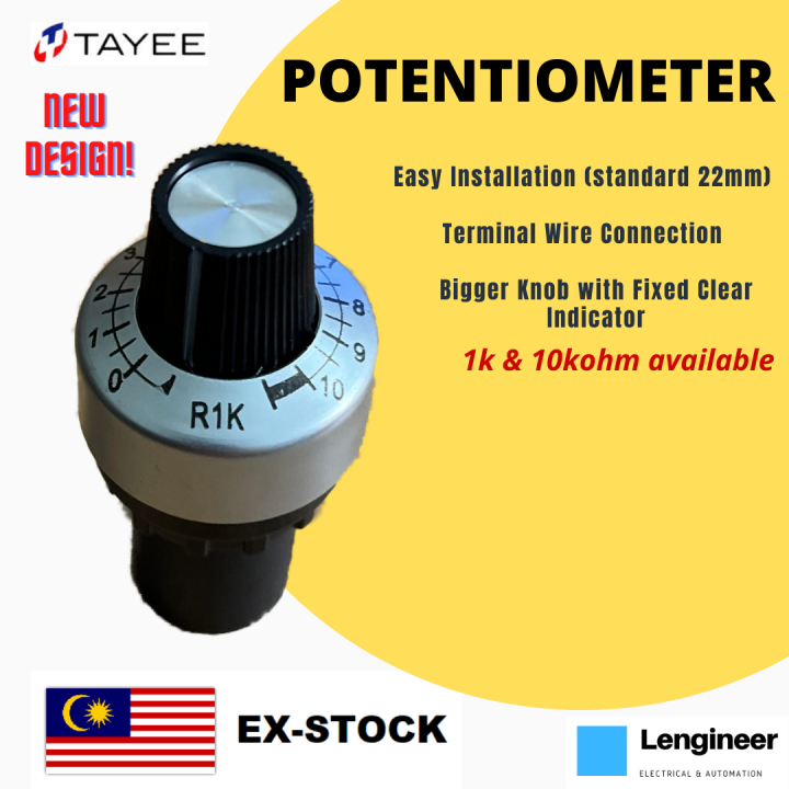 Potentiometer (new big knob design) 1k & 10k ohm , terminal wiring (no ...