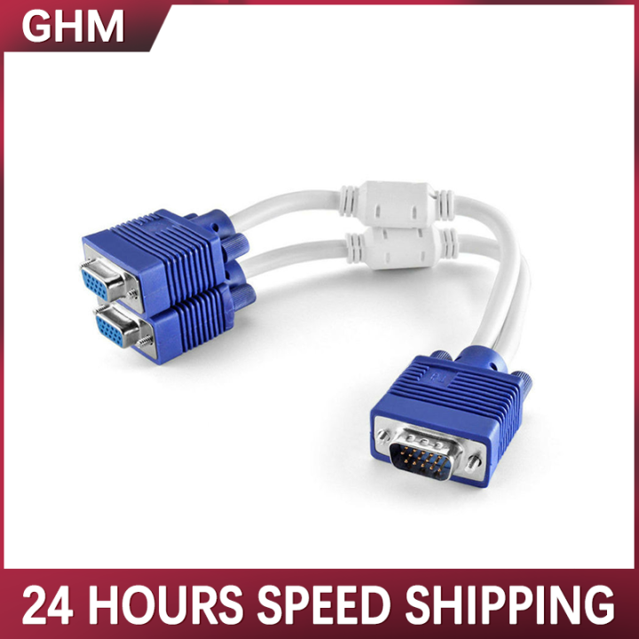15 Pin SVGA VGA Male to 2 Dual Female Y Splitter Adapter Monitor Cable ...