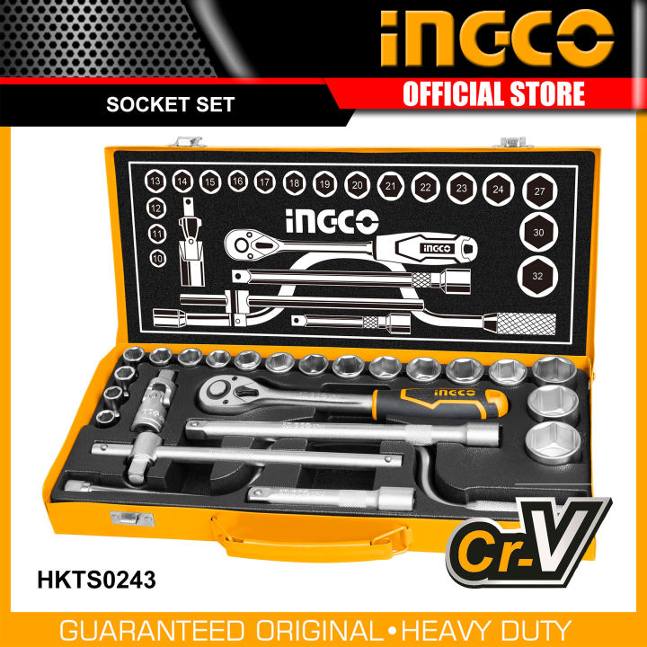 Ingco 24pcs Socket Set 1/2-Inch Drive CR-V Car Repair Kit Tools Bolt ...