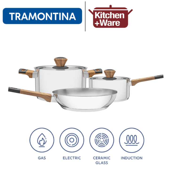 [Brazil] Tramontina Brava Stainless Steel Frying Pan Sauce Pan Casserole with Bakelite Handle ...