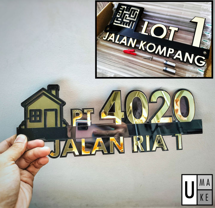 Shiny Gold House Number Plate Papan Tanda Rumah Home Signboard Nombor ...