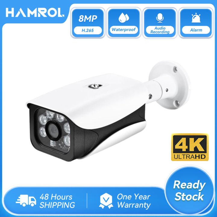 Hamrol 8MP 4K IP Camera POE Outdoor Waterproof H.265 CCTV Night Vision ...