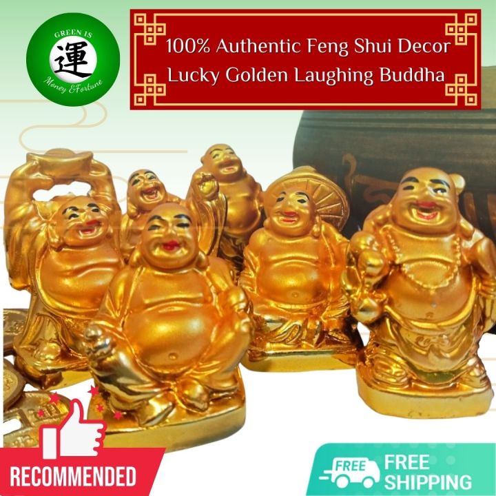 Blessed and Cleansed 100% Authentic Feng Shui Decor Lucky Golden Laughing Buddha BUNDLE 6PCS ...