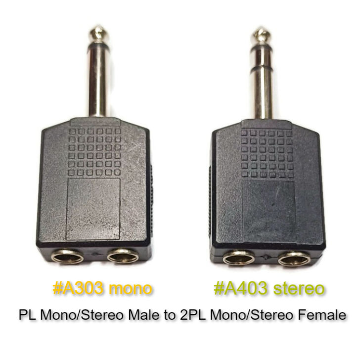 6.35MM PL Mono/Stereo MALE PLUG TO 2 PL Mono/Stereo FEMALE JACK ADAPTOR ...