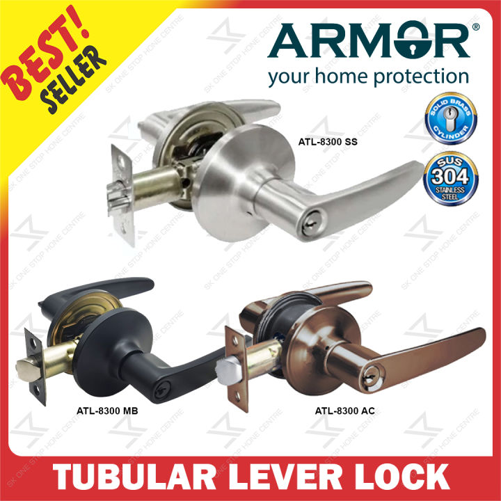 ARMOR TUBULAR LEVER DOOR LOCK ATL 8300 SS / MB / AC STAINLESS STEEL ...