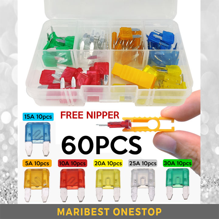 60pcs Small Size Vehicle Fuse Fius 5/10/15/20/25/30A Set Box Fuse ...