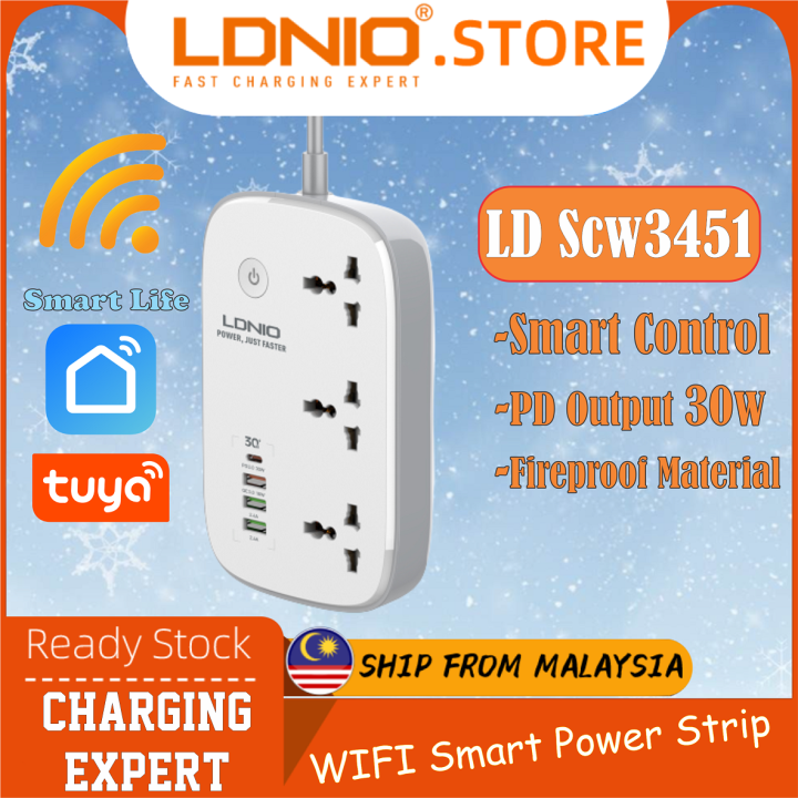 Ldnio WIFI Smart Power Strip Scw3451 DEFENDER SERIES - 3 SOCKET + 1 QC 3.0 + USB C PD 4 USB with ...