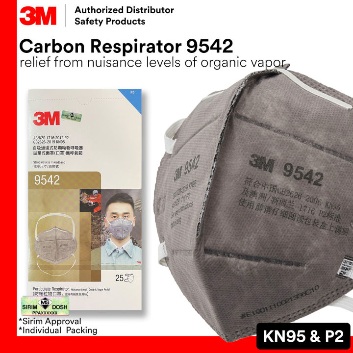3M 9542 9542V Valve Carbon Respirator KN95 & P2 Nuisance Level Organic ...