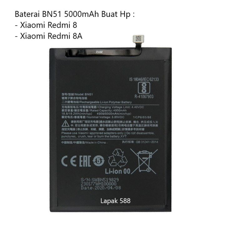 Original Baterai BN51 Buat Handphone Xiaomi Redmi 8 / Redmi 8A BN 51 ...