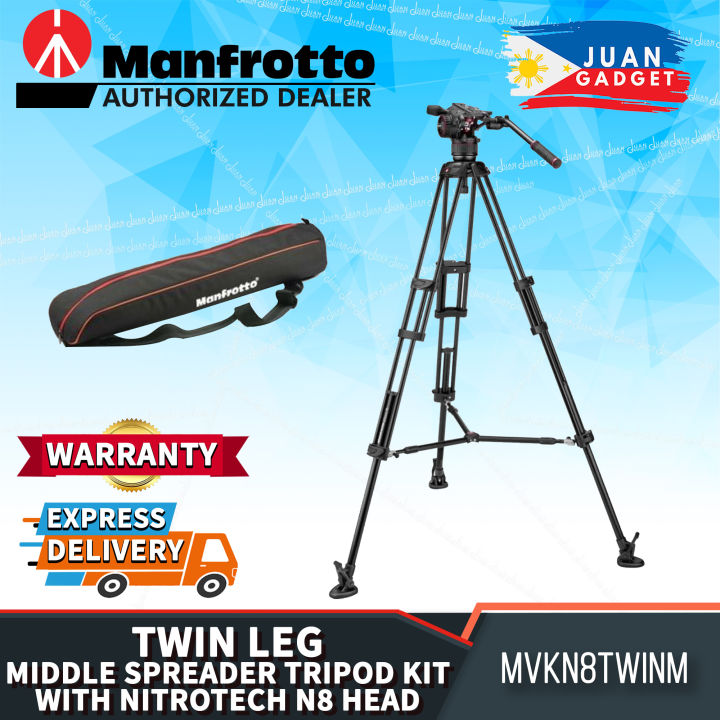 Manfrotto MVKN8TWINM Nitrotech N8 Video Head & Twin Leg Tripod with Mid-Level Spreader | JG ...