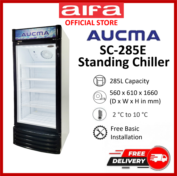Aucma SC-285E Standing Glass Door Chiller, Drinks Display Showcase (4 ...