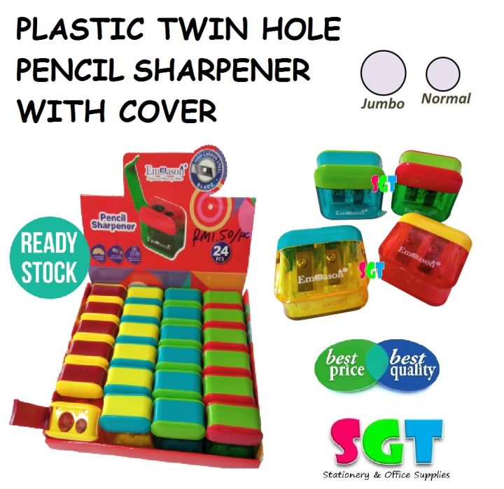 Plastic Twin Hole Pencil Sharpener with Cover ( Random Colour ) | Lazada