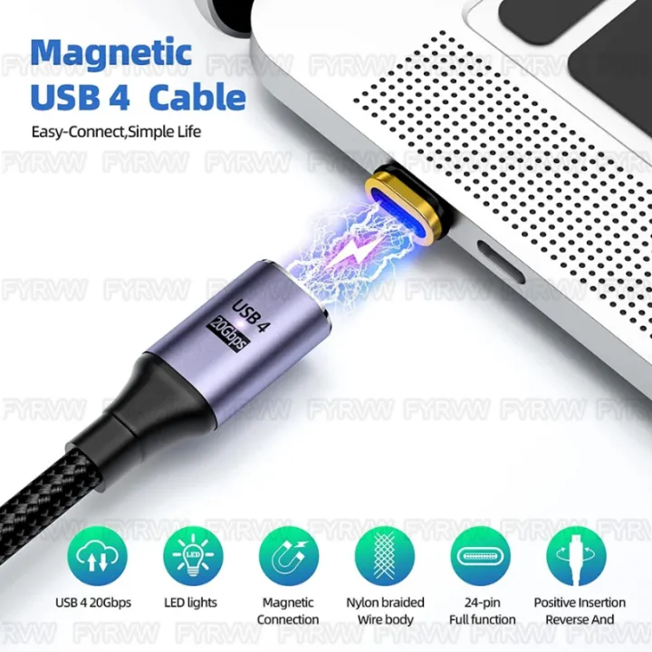 [ZZ fantasy] USB4 Magnetic Cable USB C 20Gbps 8K 4K USB4.0 100W Elbow ...