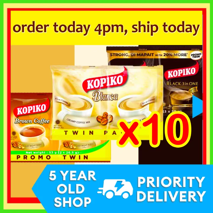 10 Twin Packs 3 IN 1 INSTANT COFFEE KOPIKO Blanca Brown Black With Creamer And Sugar Box Kopiko ...
