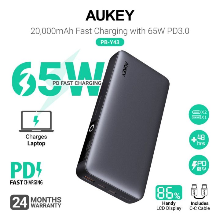 Aukey PB-Y43/PB-Y37 20K 65W 20000mAh Portable Power Bank with Digital ...