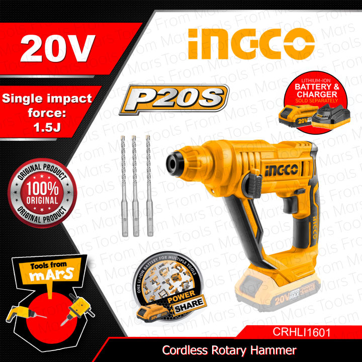 Ingco 20V Cordless Rotary Hammer Engraver Chipping Gun Concrete Breaker ...